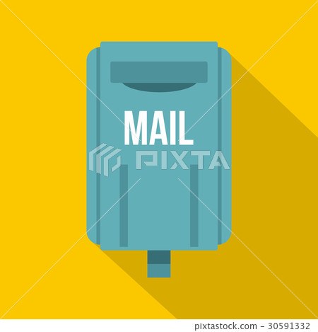 Blue square post box icon, flat style - Stock Illustration [30591332 ...