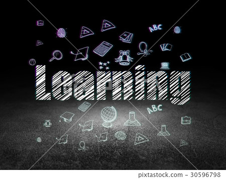 Education concept: Learning in grunge dark room - Stock Illustration ...