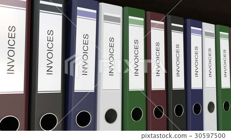 Line of multicolor office binders with Invoices - Stock Illustration ...