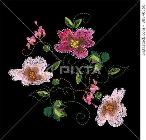 Colorful embroidery on a black background - Stock Illustration ...