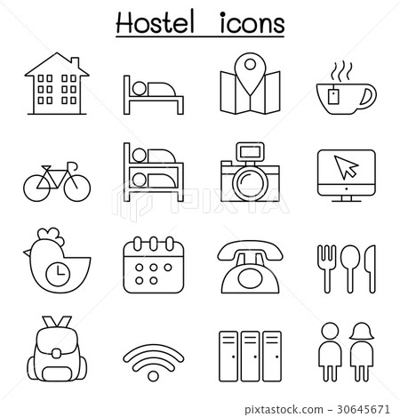 Hostel icon set in thin line style - Stock Illustration [30645671] - PIXTA