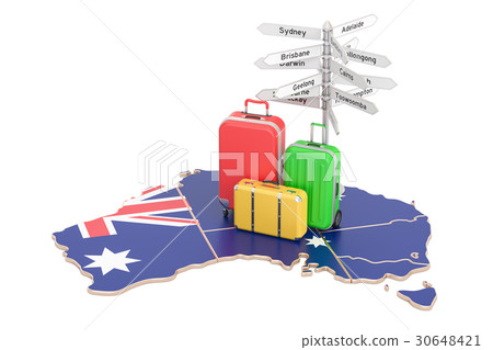 Australia travel concept. Australian flag on map - Stock Illustration ...