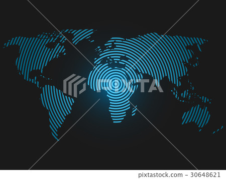 World map of concentric rings. Blue led light - Stock Illustration ...