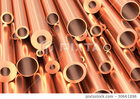 Many different copper pipes industrial background - Stock Illustration ...