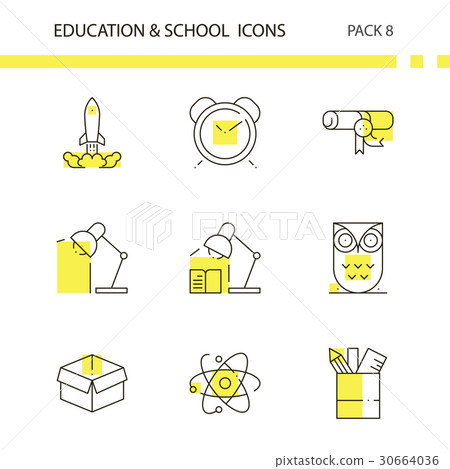 Education and School outline and yellow background - Stock Illustration ...