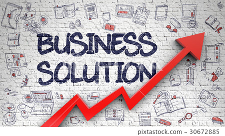 Business Solution Drawn on White Brickwall. 3D. - Stock Illustration ...