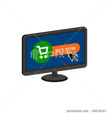 Pressing Buy Button on Display, Online Commerce - Stock Illustration ...