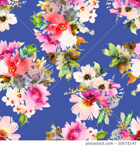 Seamless summer pattern with watercolor flowers - Stock Illustration ...