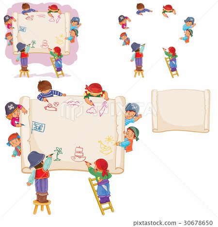 Happy children together draw on a large sheet of - Stock Illustration ...