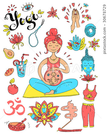 Vector hand drawn collection. Mom and baby. Yoga - Stock Illustration ...