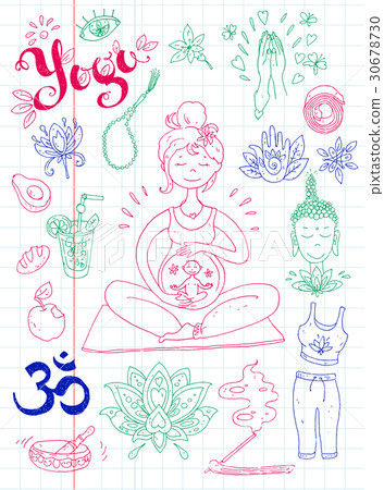 Vector hand drawn collection. Mom and baby. Yoga - Stock Illustration ...