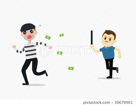 Police man running chasing thief escaping - Stock Illustration ...