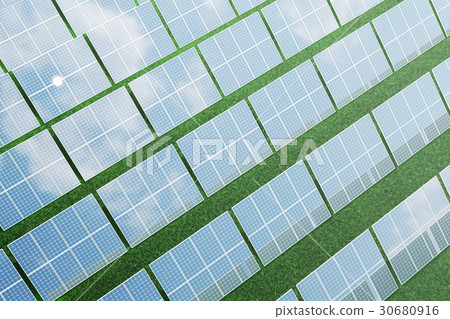 3D illustration solar panels with clouds. Energy - Stock Illustration ...