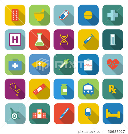 Pharmacy color icons with long shadow - Stock Illustration [30687927 ...