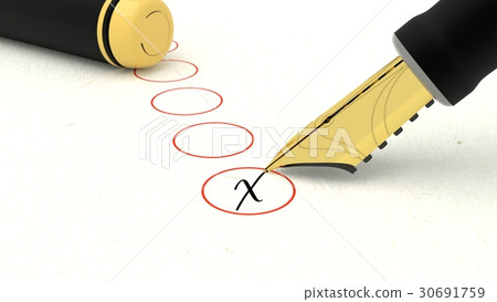 Black fountain pen crossing off an item in a list - Stock Illustration ...