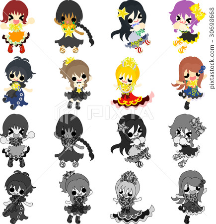 Icon of girls in a fashionable star's dress - Stock Illustration ...