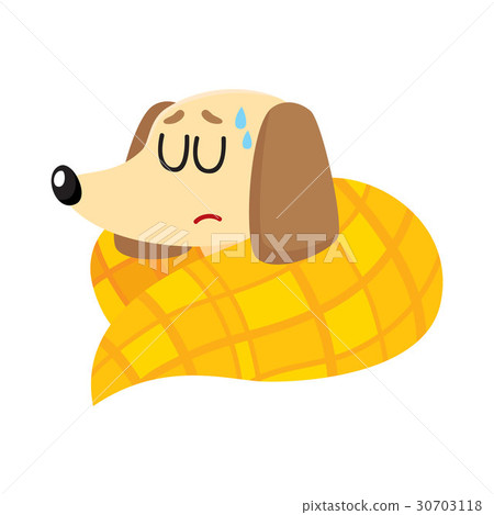 Sick baby badger dog having flu, fever, sleeping - Stock Illustration ...