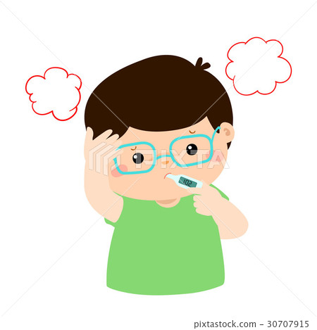 Little boy got high temperature vector cartoon. - Stock Illustration ...