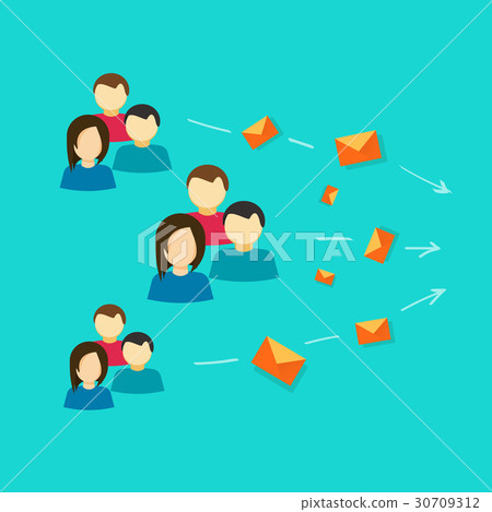 Lots of people or customers contacting via email - Stock Illustration ...