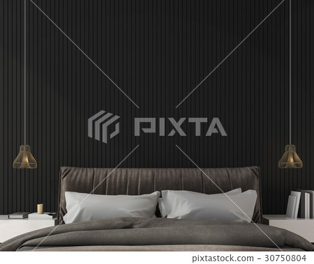 black minimal bedroom with lamp and book decor-插圖素材 [30750804] - PIXTA圖庫
