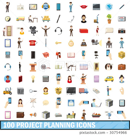 100 project planning icons set, cartoon style - Stock Illustration ...