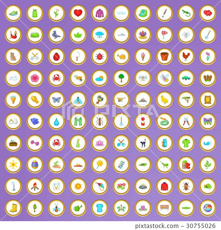 100 spring icons set in cartoon style - Stock Illustration [30755026 ...