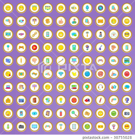 100 social media icons set in cartoon style - Stock Illustration ...