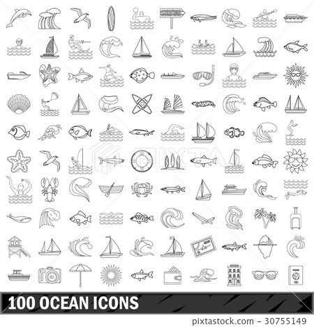 100 ocean icons set, outline style - Stock Illustration [30755149] - PIXTA