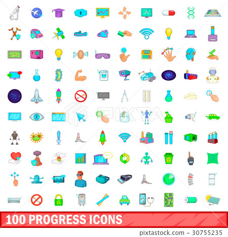 100 progress icons set, cartoon style - Stock Illustration [30755235 ...