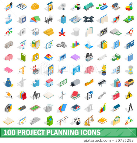 100 project planning icons set, isometric 3d style - Stock Illustration ...