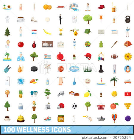 100 wellness icons set, cartoon style - Stock Illustration [30755294 ...