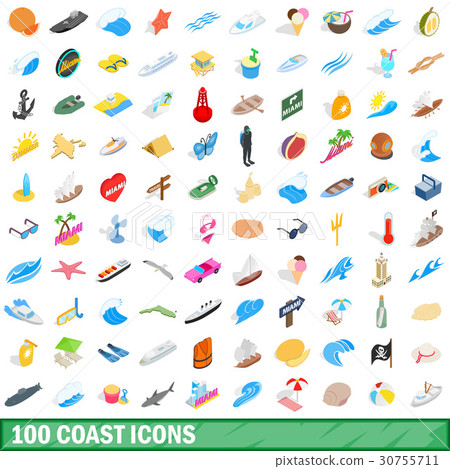 100 coast icons set, isometric 3d style - Stock Illustration [30755711 ...