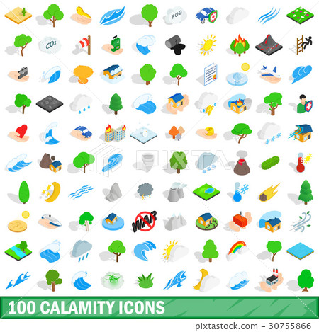 100 calamity icons set, isometric 3d style - Stock Illustration ...