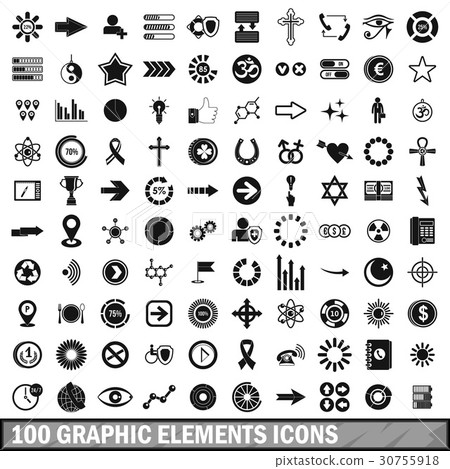 100 graphic elements icons set, simple style - Stock Illustration ...