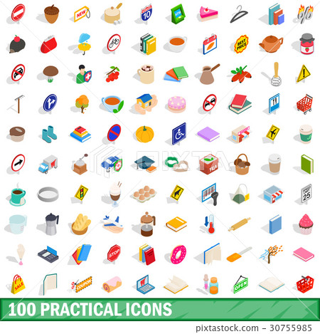 100 practical icons set, isometric 3d style - Stock Illustration ...