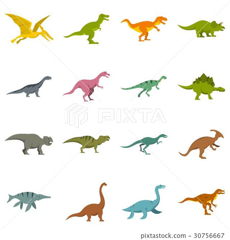 Dinosaur icons set in flat style-插圖素材 [30756667] - PIXTA圖庫