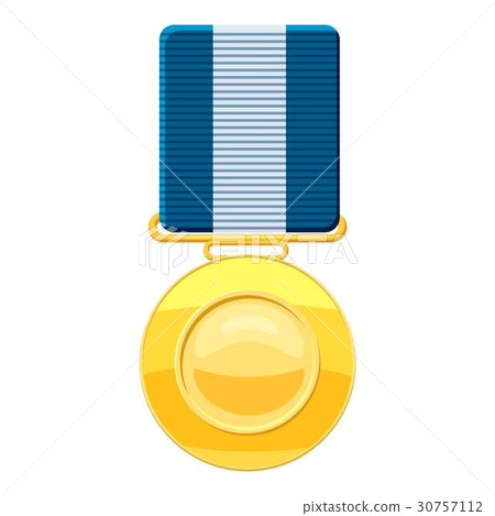 Gold medal with blue ribbon icon, cartoon style - Stock Illustration ...