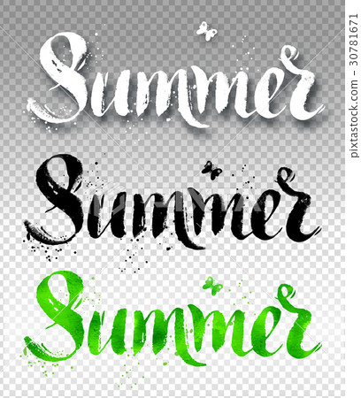 Summer word watercolor brush painted lettering - Stock Illustration ...