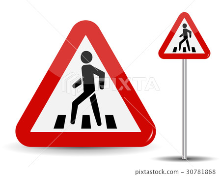 Road sign Warning. In Red Triangle man at - Stock Illustration ...