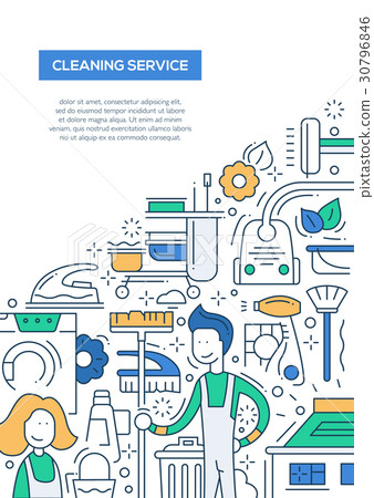 Cleaning Service - line design brochure poster - Stock Illustration ...