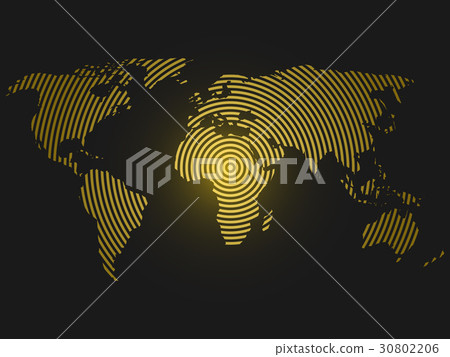 World map of yellow concentric rings on dark grey - Stock Illustration ...