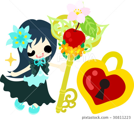 Cute girl and cherry key - Stock Illustration [30811223] - PIXTA