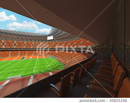 Beautiful modern rugby stadium with orange seats-插圖素材 [30825208] - PIXTA圖庫