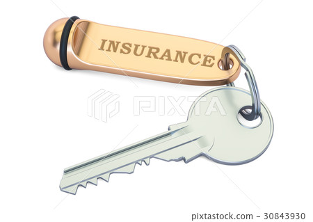 Insurance concept, key with keychain. 3D rendering - Stock Illustration ...