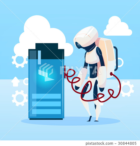 Modern Robot Charging Battery, Futuristic - Stock Illustration ...