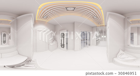 3d render hall interior design in classic style - Stock Illustration ...
