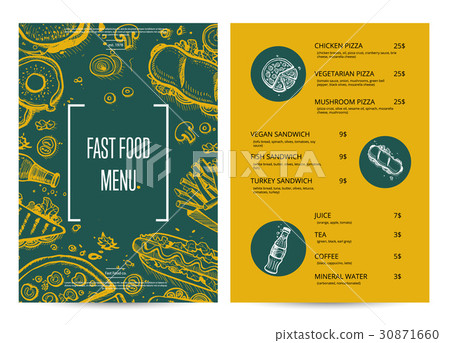 Restaurant menu with food pencil doodles - Stock Illustration [30871660 ...