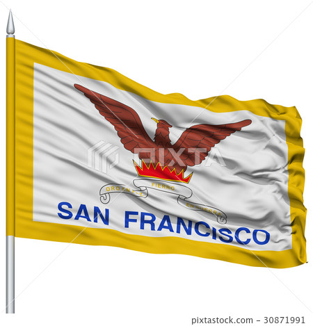 San Francisco City Flag on Flagpole, USA - Stock Illustration [30871991 ...