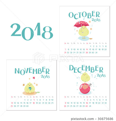 Calendar 2018. October, November and December.-插圖素材 [30875686] - PIXTA圖庫