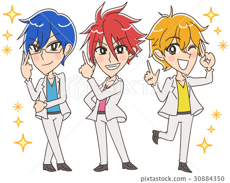 Illustration of two-dimensional idol 3 people... - Stock Illustration ...